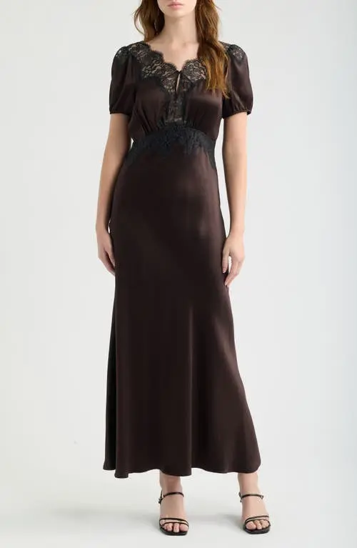 Hill House Home The Oakley Lace Trim Satin Maxi Dress - Chocolate