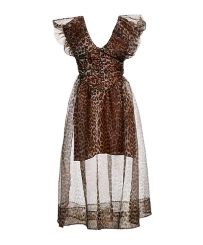 GANNI Leopard Print Chiffon Flared Skirt
