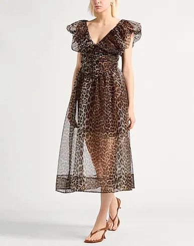 GANNI Leopard Print Chiffon Flared Skirt