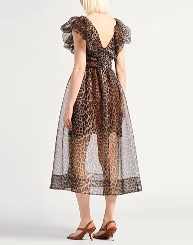 GANNI Leopard Print Chiffon Flared Skirt