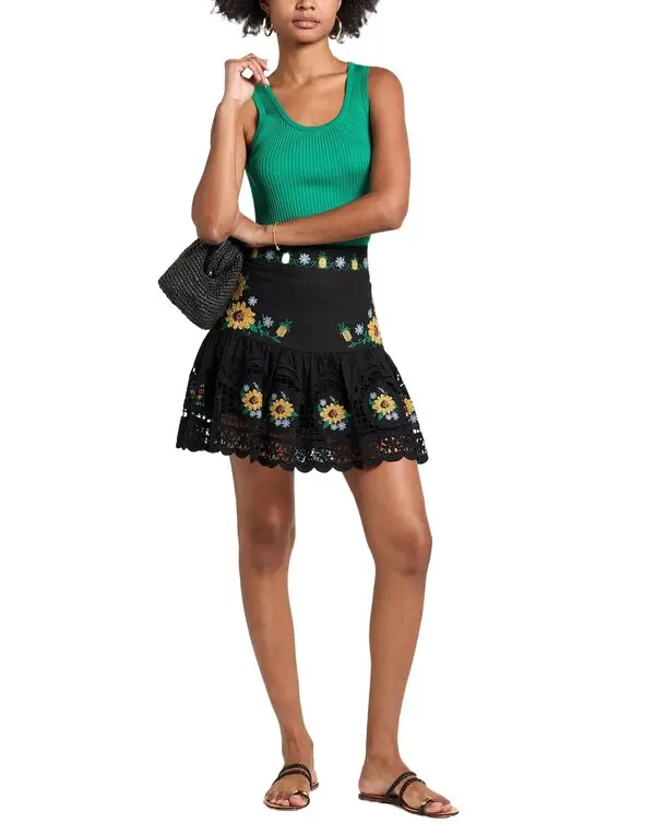 Farm Rio Floral Embroidered Umbrella Skirt