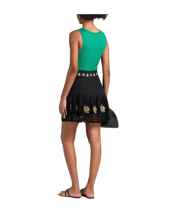Farm Rio Floral Embroidered Umbrella Skirt