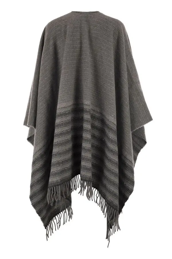 Peserico Striped Fringed Poncho