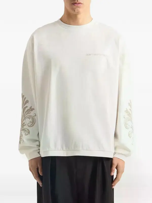 DON'T WASTE CULTURE Embroidered Crew-neck Sweatshirt