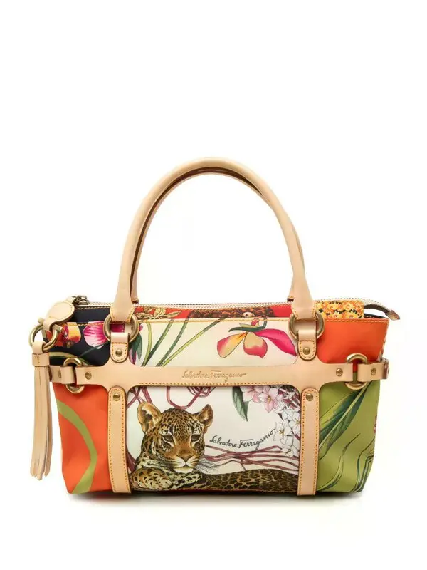 FERRAGAMO 2000-2026 Printed Satin And Leather Fiera Satchel