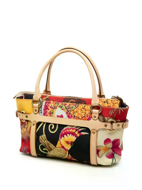 FERRAGAMO 2000-2026 Printed Satin And Leather Fiera Satchel