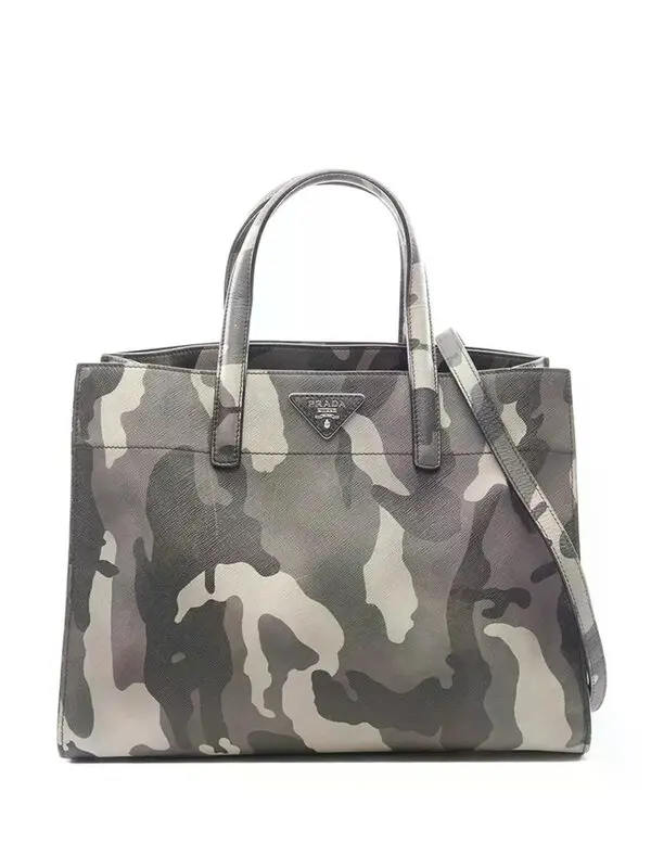 Prada 2013-2026 Saffiano Camouflage Soft Triple Pocket Tote Satchel - Grey