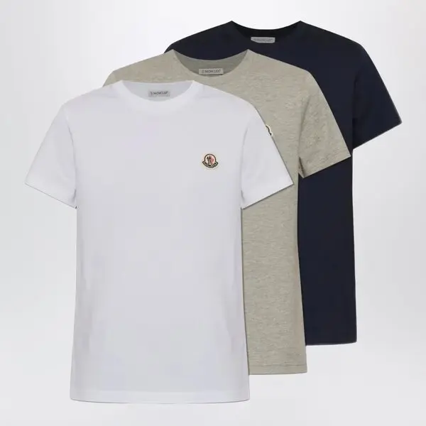 Moncler Pack Of Three Cotton T-shirts With Logo Patch