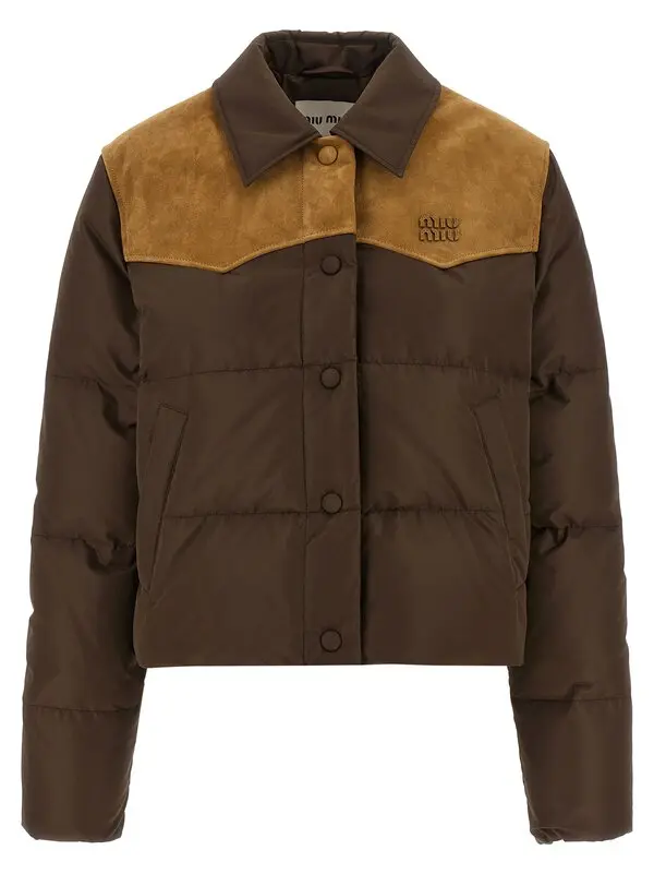 Miu Miu Pongé Tec Down Jacket - Brown