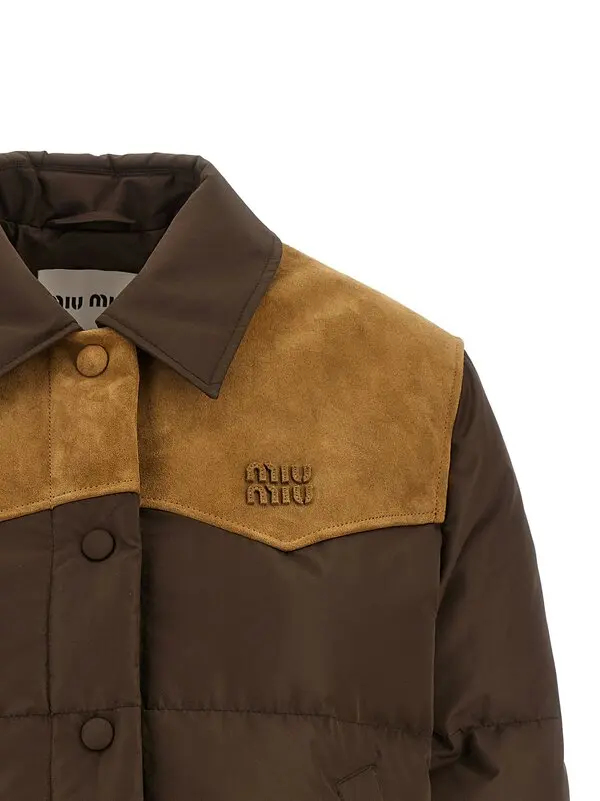 Miu Miu Pongé Tec Down Jacket - Brown