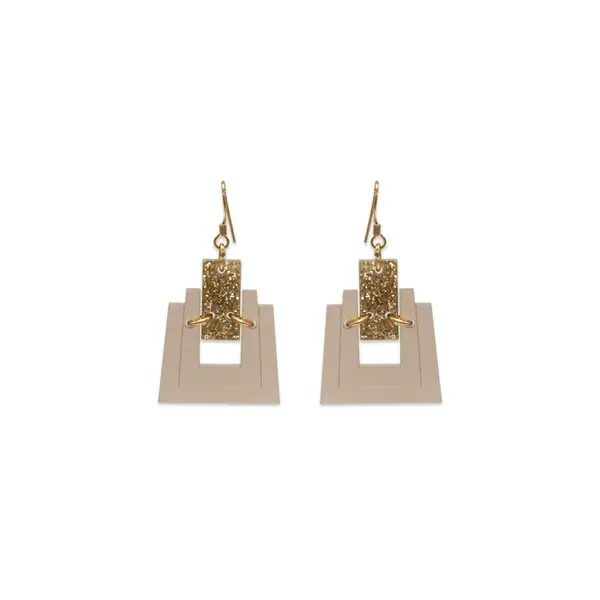 TOOLALLY Art Deco Square Earrings Champagne & Gold Glitter