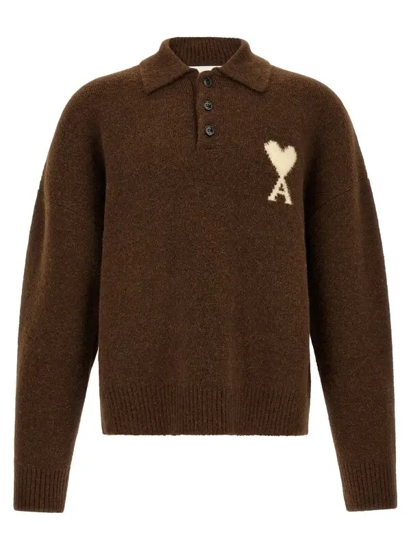 AMI Paris De Coeur' Polo Shirt - Brown