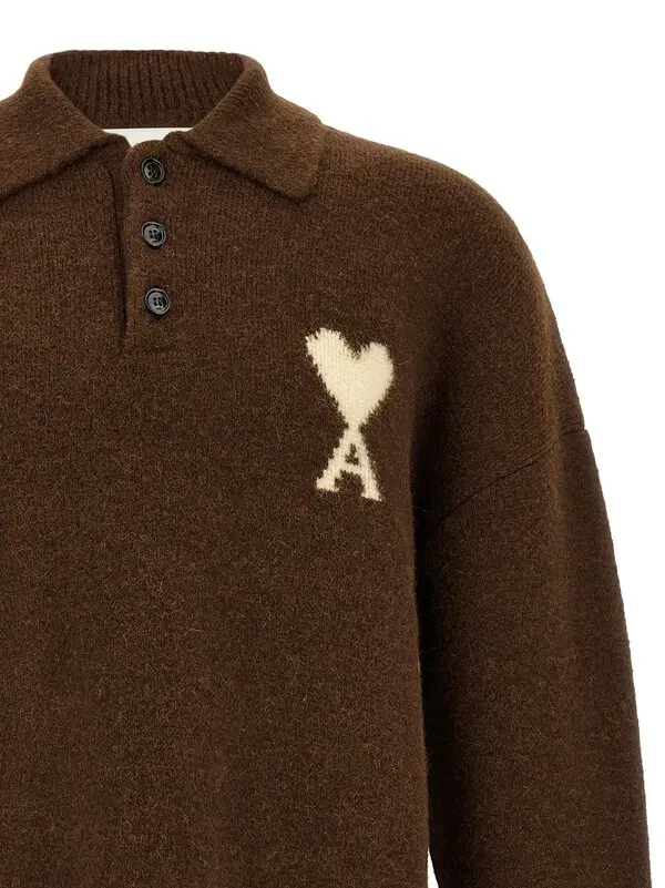 AMI Paris De Coeur' Polo Shirt - Brown