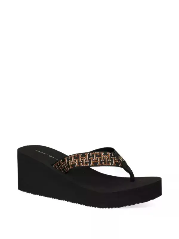 Tommy Hilfiger Th Monogram-print Wedge Flip-flops