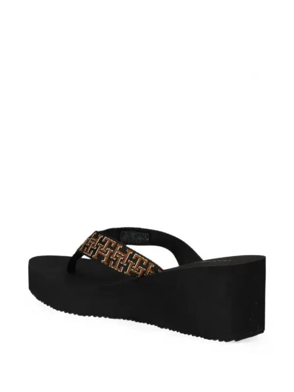 Tommy Hilfiger Th Monogram-print Wedge Flip-flops