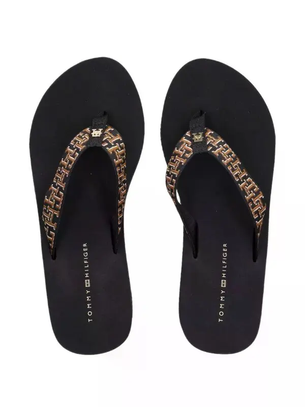 Tommy Hilfiger Th Monogram-print Wedge Flip-flops
