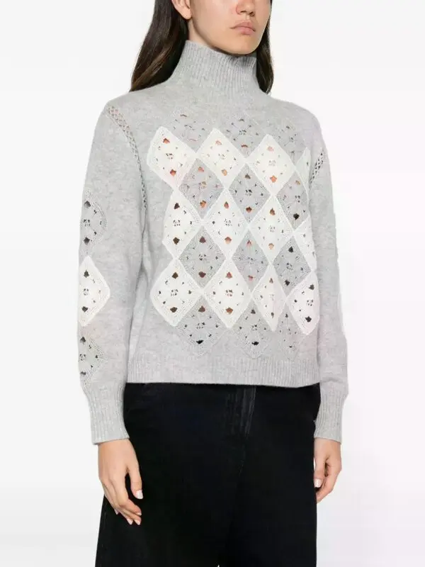 ERMANNO FIRENZE Argyle Crochet-knit Sweater