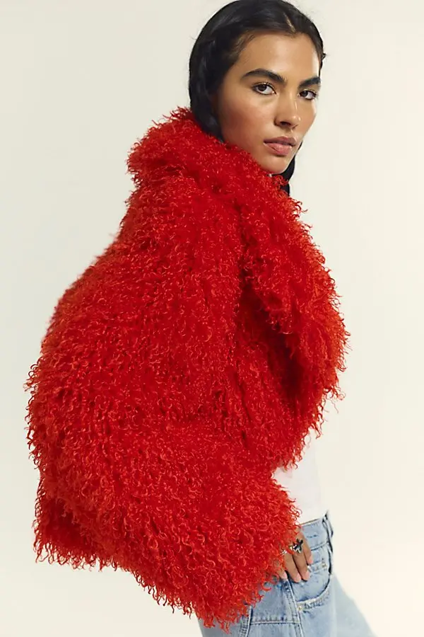 Free People Cherry Bomb Faux Fur Jacket