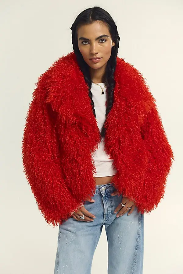 Free People Cherry Bomb Faux Fur Jacket