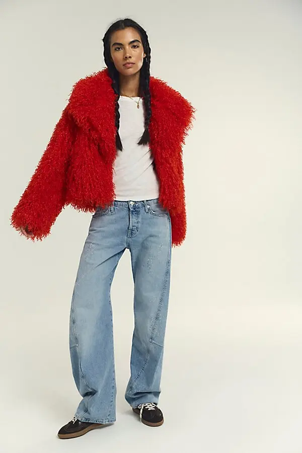 Free People Cherry Bomb Faux Fur Jacket