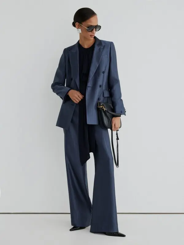 ATELIER Satin Pinstripe Double Breasted Blazer