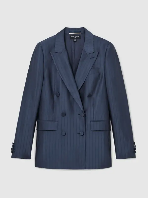 ATELIER Satin Pinstripe Double Breasted Blazer