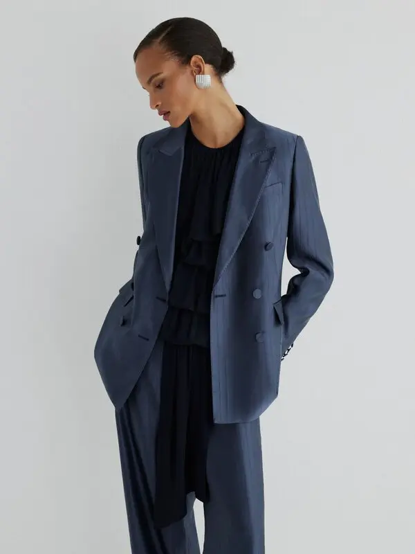 ATELIER Satin Pinstripe Double Breasted Blazer