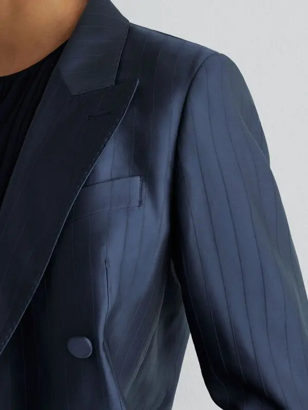 ATELIER Satin Pinstripe Double Breasted Blazer