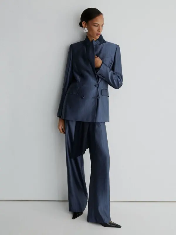 ATELIER Satin Pinstripe Double Breasted Blazer