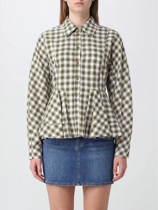 GANNI Long-sleeved Check Pattern Cotton Shirt - Multicolor