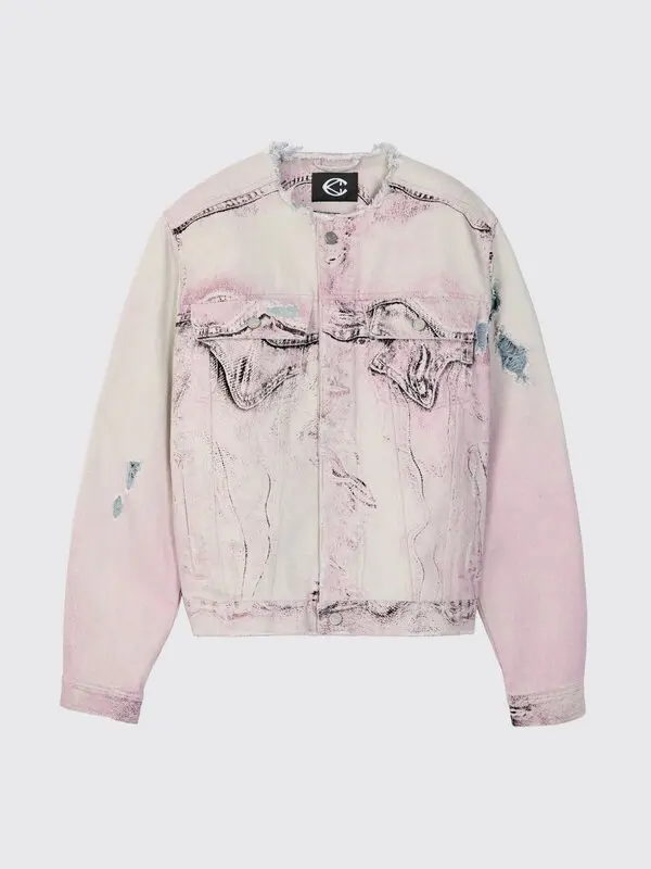 Camper Abstract Print Bleached Denim Jacket With Patch Pockets