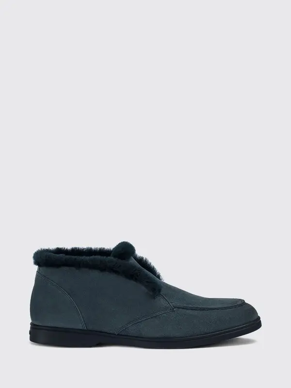 DOUCAL'S Suede Chukka Boots With Shearling Lining And Rubber Sole - Blue