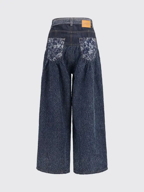 GANNI High-waisted Wide Leg Jeans In Patchwork Cotton Denim