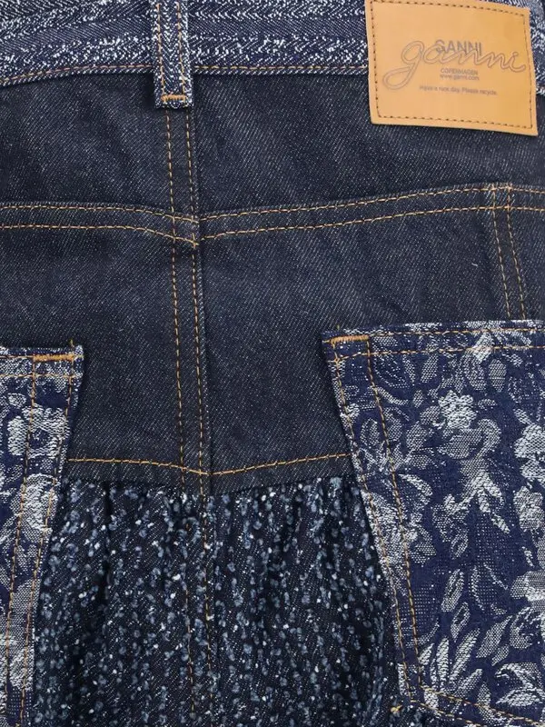 GANNI High-waisted Wide Leg Jeans In Patchwork Cotton Denim