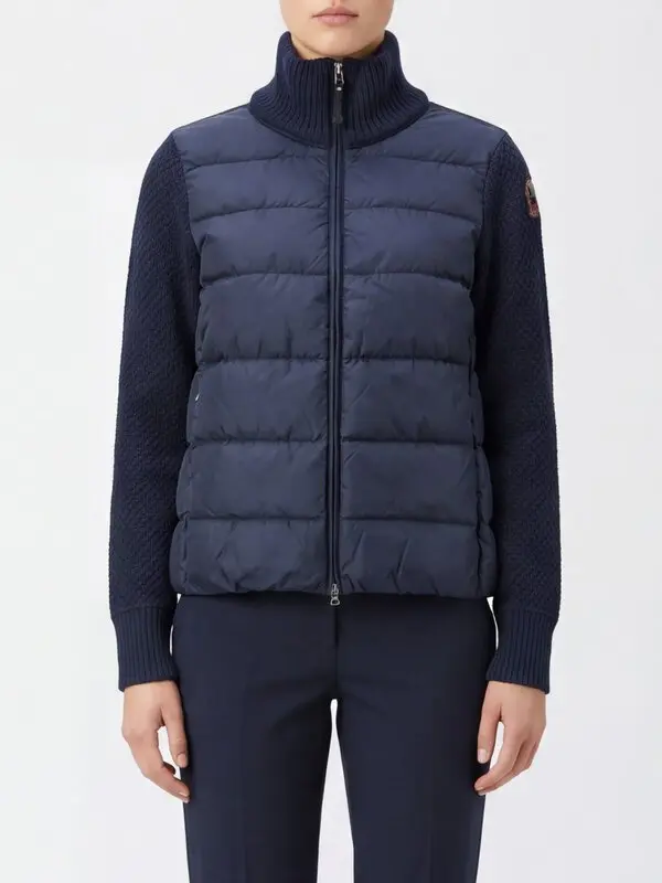 PARAJUMPERS Short Nylon And Wool Down Jacket With Turtleneck Collar And Logo - Navy
