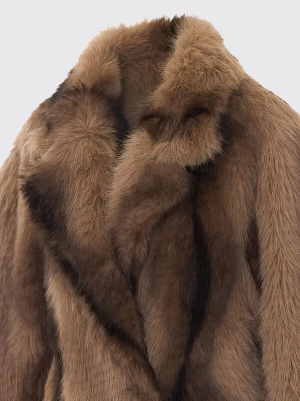 SWORD 6644 Long Double-breasted Patterned Faux Fur Coat With Lapels