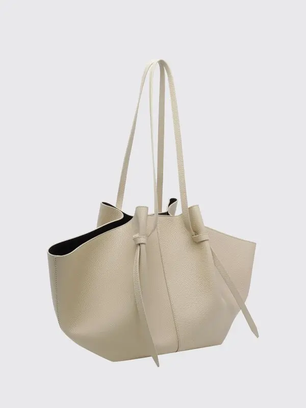 Yuzefi Large Mochi Grained Calfskin Leather Shoulder Bag With Double Handle - Beige