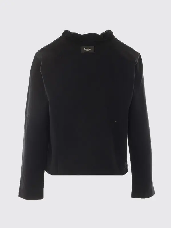 Repetto Long-sleeved Cotton T-shirt With A Ruffled Collar - Black