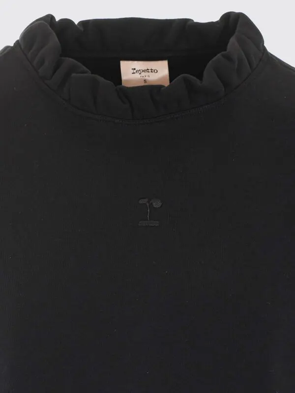 Repetto Long-sleeved Cotton T-shirt With A Ruffled Collar - Black