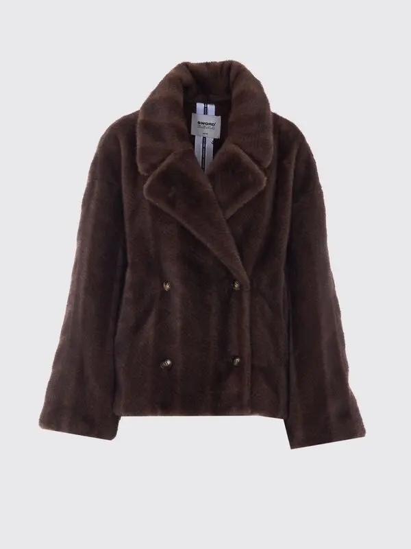 SWORD 6644 Double-breasted Short Faux Fur Coat In A Shearling Style