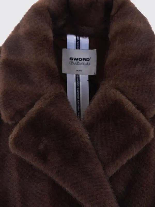 SWORD 6644 Double-breasted Short Faux Fur Coat In A Shearling Style