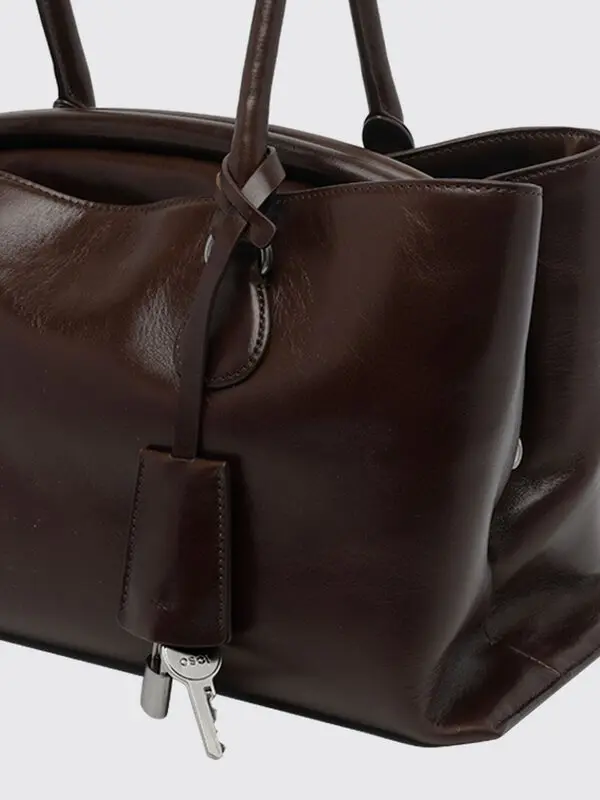 OSOI Shell Brot Smooth Leather Shoulder Bag With Padlock And Removable Strap - Brown