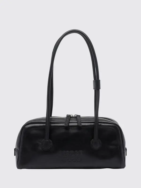 MARGESHERWOOD Boston Shoulder Bag In Smooth Calf Leather With Logo - Black
