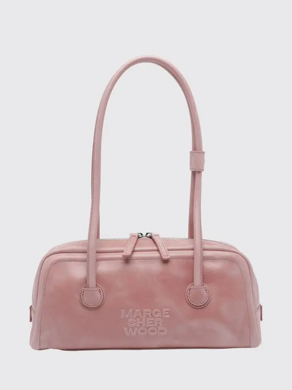 MARGESHERWOOD Boston Shoulder Bag In Smooth Calf Leather With Logo - Pink