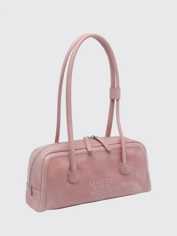 MARGESHERWOOD Boston Shoulder Bag In Smooth Calf Leather With Logo - Pink