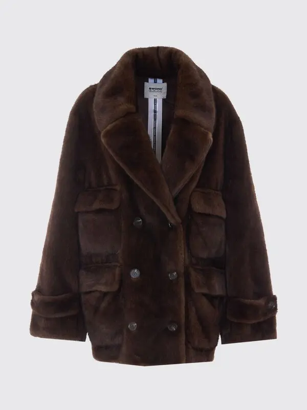 SWORD 6644 Short Double-breasted Faux Fur Jacket With Lapels