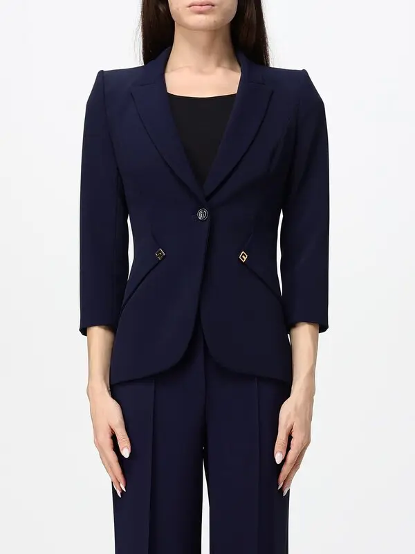 Elisabetta Franchi Cropped Single-breasted Slim Fit Blazer With Peak Lapels - Blue