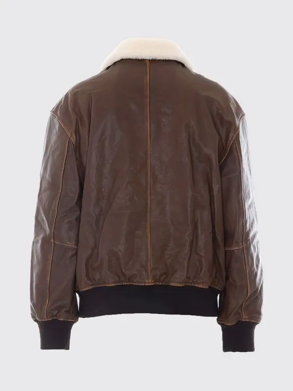 DUNST Lambskin Leather Bomber Jacket With Fur Collar And Elasticated Cuffs - Brown
