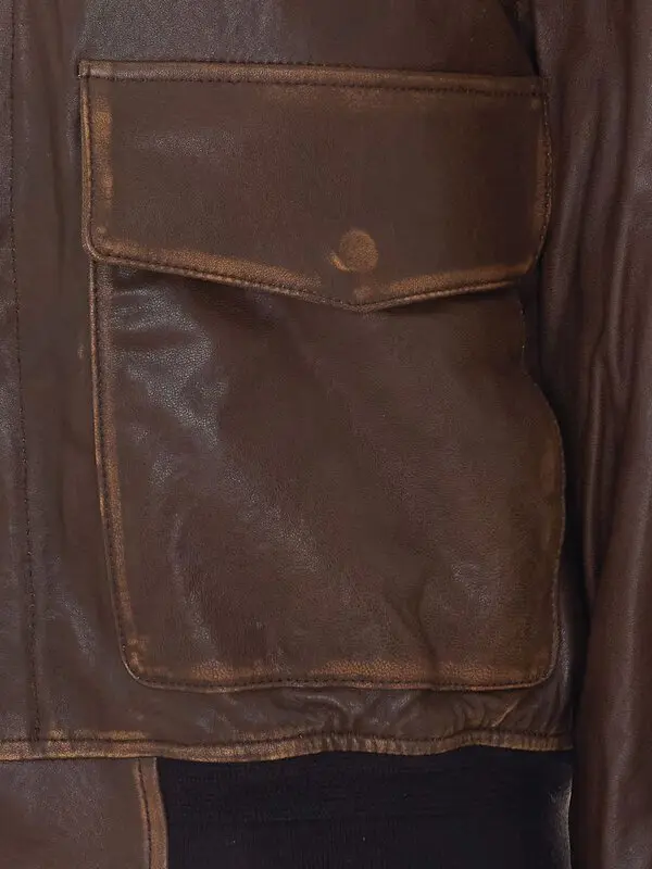 DUNST Lambskin Leather Bomber Jacket With Fur Collar And Elasticated Cuffs - Brown
