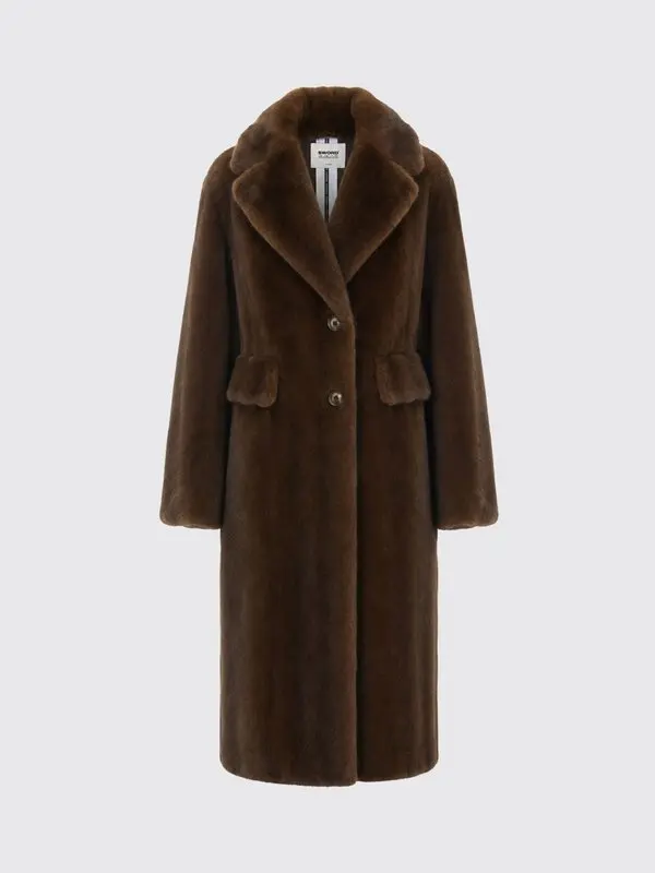 SWORD 6644 Long Single-breasted Faux Fur Coat With Button Closure
